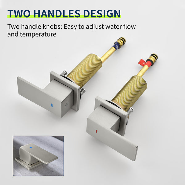 Dual Lever Bathroom Basin Tap Hot and Cold Water Square Widespread Wat ...