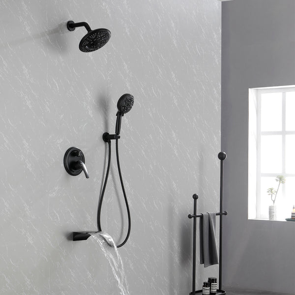 Luxury Tub Shower Faucet Set with Round-in Valve, Wall Mounted Shower ...