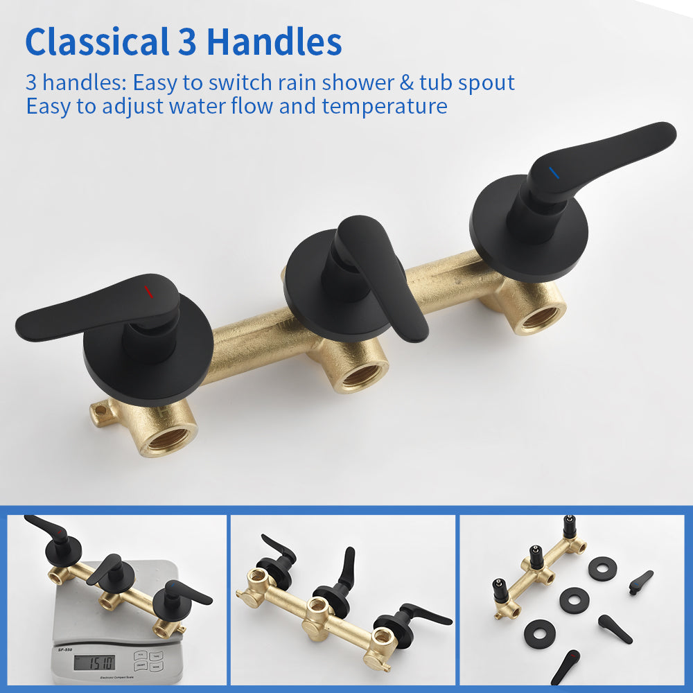 3 Handle Tub Shower Faucet Set Shower System with Tub Spout Bathtub Fa ...