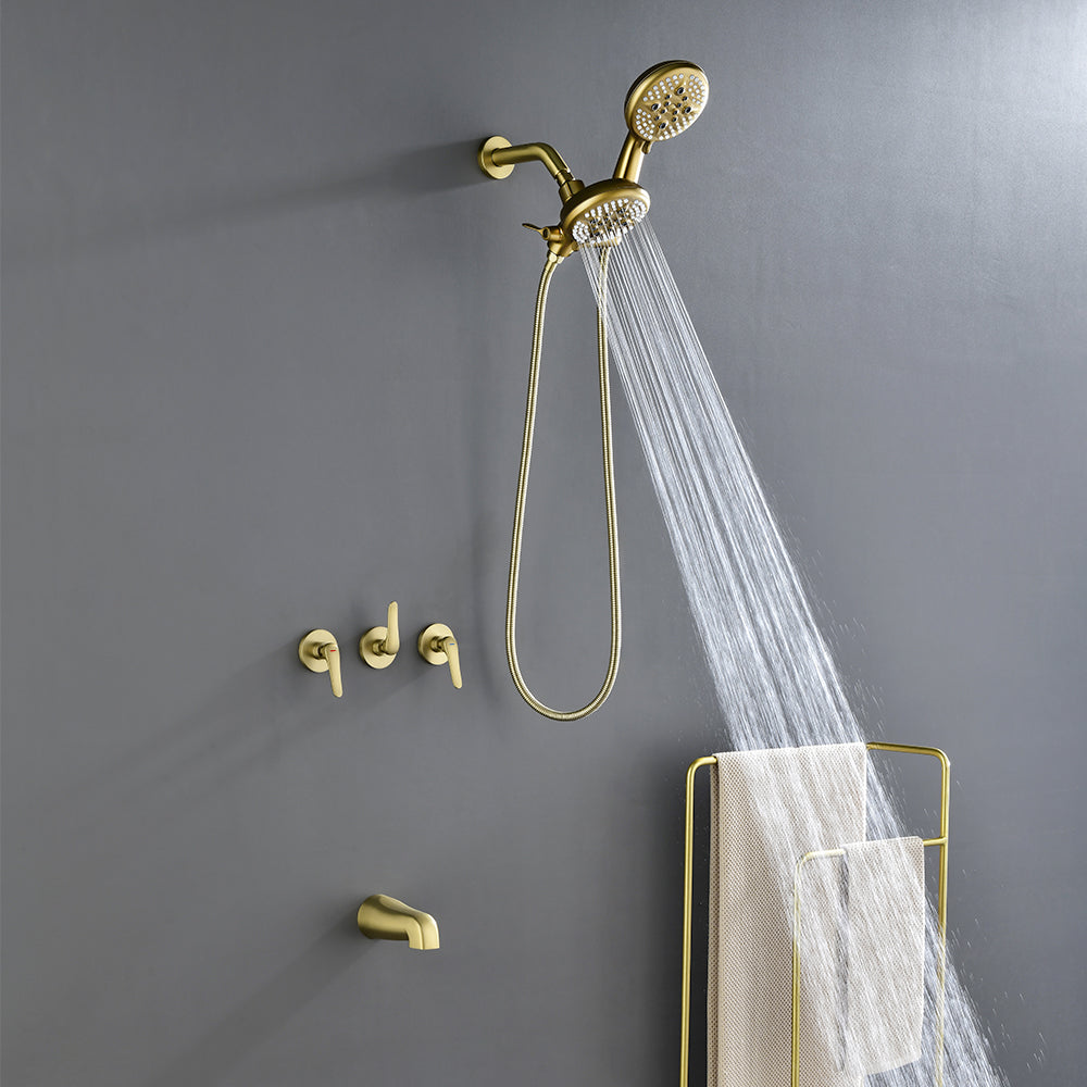 3 Handle Tub Shower Faucet Set Shower System with Tub Spout Bathtub Fa ...