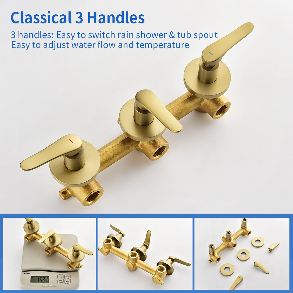 3 Handle Tub Shower Faucet Set Shower System with Tub Spout Bathtub Fa ...