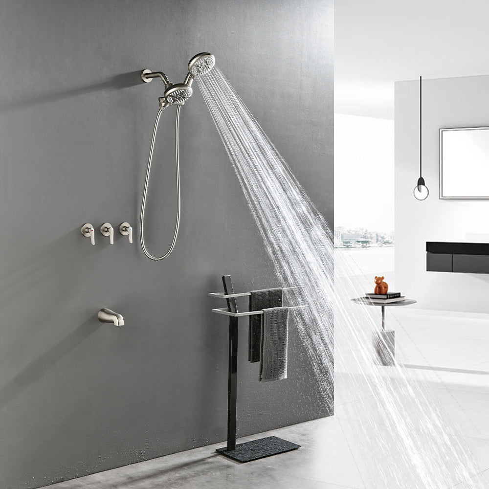 3 Handle Tub Shower Faucet Set Shower System with Tub Spout Bathtub Fa ...