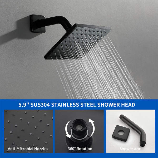 High pressure Single function 6 inch Square Shower Trim Kit with Diver ...